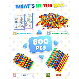 Straw Constructor Toy 600Pcs STEM Building Toys Set,Upgrade Interlocking Plastic Educational Toys Engineering Building Kit Safety Material Creativity Toy for 3-8 Years Boy and Girl Birthday Gifts