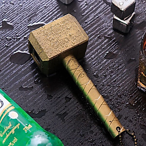 VEADOOLLY Thor Hammer Beer Bottle Opener with Magnetic Cap for Attachment Fridge Door, Stainless Steel Automatic Beer Bottle Opener Ideal for Home, Bar, and Kitchen - Gift for Beer Lovers (Gold)