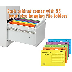 Finnhomy 3 Drawer Vertical File Cabinet with Lock, Metal Filing Cabinets for Home Office, Heavy Duty Storage Cabinet for Hanging Files A4/Letter/Legal with 25 Legal Size folders, Assembly Required