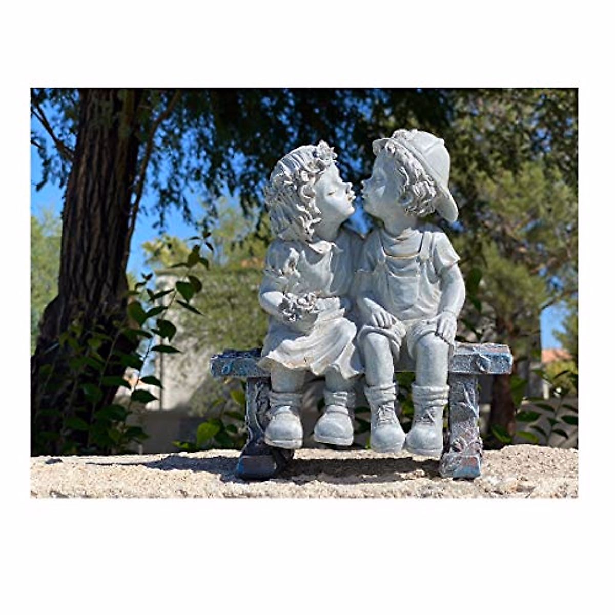 Lily's Home First Kiss Resin Garden Statue, Little Girl and Boy Kissing Yard Miniature Figurine, 9 Inch