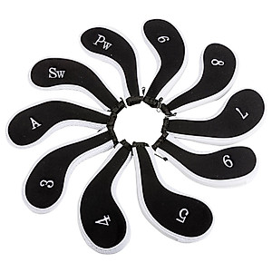 HIFROM 10 pcs Number Print Golf Headcover, Long Neck Iron Zipper Neoprene Head Covers Replacement for Most Brands 3-Sw, Golf Iron Head Covers Set Headcover