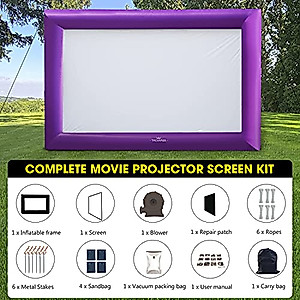 Talvania 33 Feet Inflatable Projector Screen for Outdoor and Indoor TV Movie Watching, Huge Screen, Blower, Tie Downs, Stakes, Sandbags, and Storage Bag, Quick Blow Up, Jumbo (33' Purple)