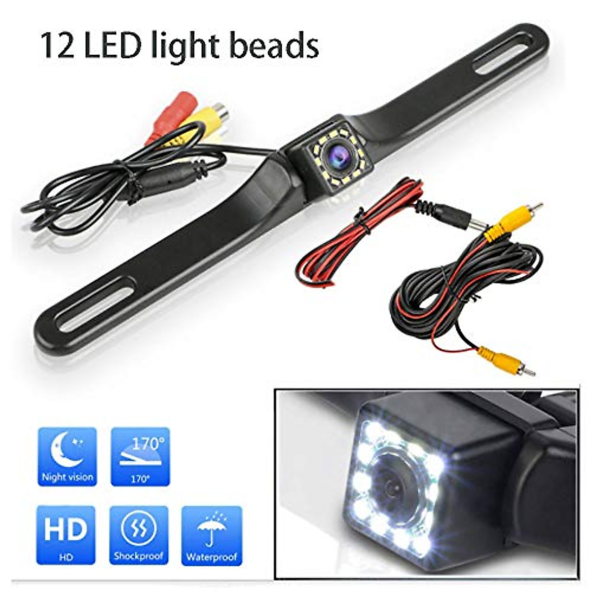 Car Rear View Reversing Backup Camera Automotive with 170°Perfect View Angle 12 LED Lights Night Vision Waterproof Universal Car Backing Camera License Plate