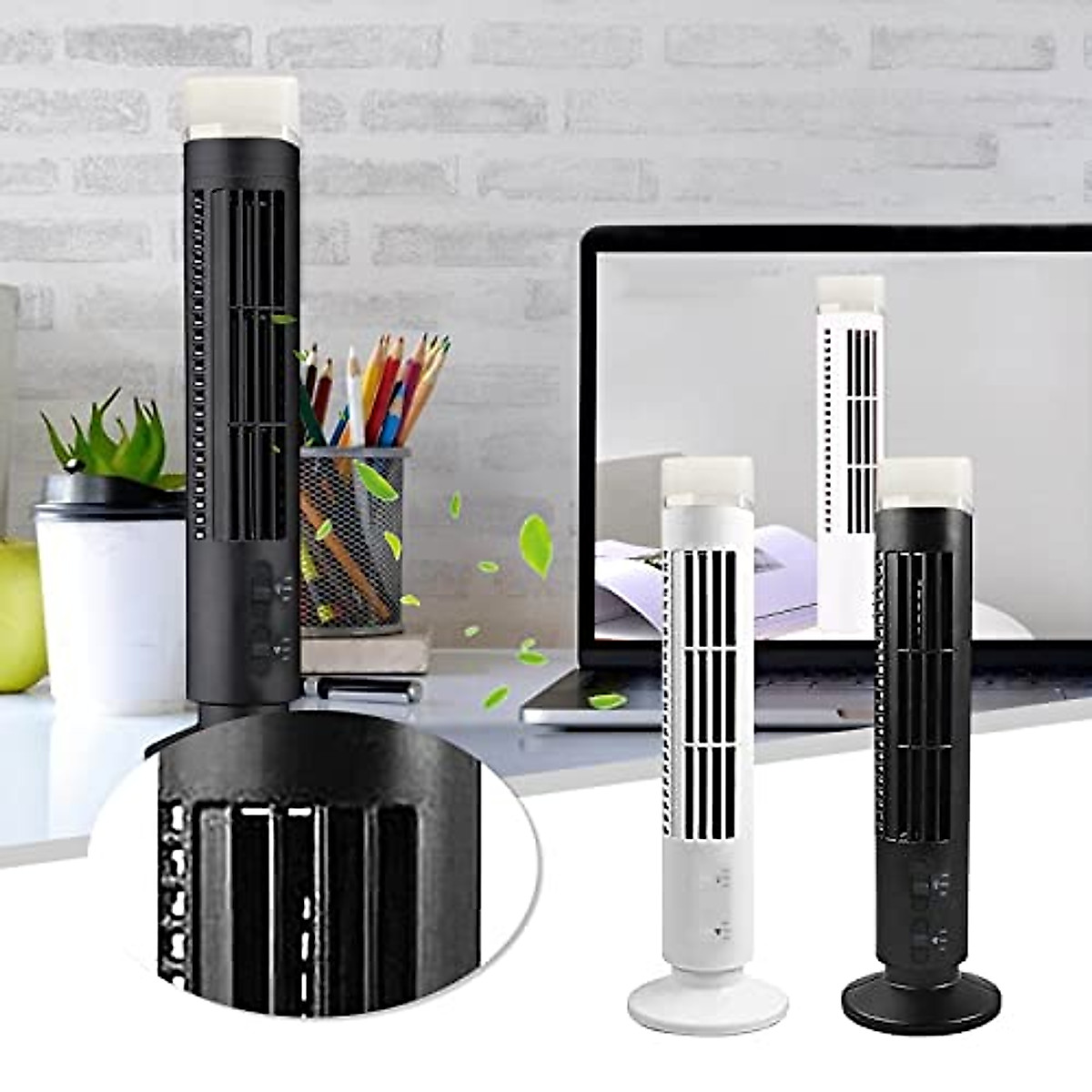 HOMBOM Summer Tower Cooling Fan with Light, USB Rechargeable Tower Electric Fan, Portable Cooling Led Bladeless Vertical Fan for Office Bedroom Home Indoor Desktop Office (Black)