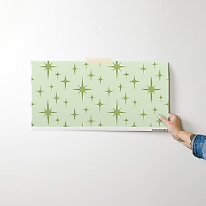 Peel & Stick Wallpaper Swatch - Atomic Age Green Vintage Star Retro Midcentury Modern 1950S Space Custom Removable Wallpaper by Spoonflower