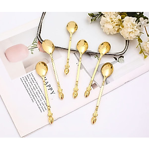 6 Pcs Metal Coffee Spoons Set ,Stainless Steel Dessert Spoon,Ice Cream Spoon with Swan Holder Household Tableware Gold spoon 6 15*5*7.5