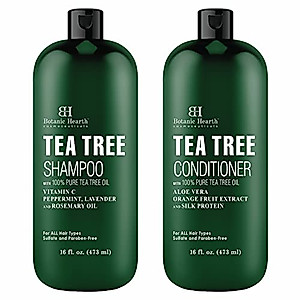 Botanic Hearth Shampoo and Conditioner Set - with 100% Pure Tea Tree Oil, for Itchy and Dry Scalp, Sulfate/ Paraben Free - for Men and Women - 16 fl oz each