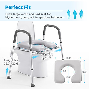 Meoflis Raised Toilet Seat with Handles, Adjustable Width and Height Elevated Toilet Seat Riser Seniors, Safety Handicap Toilet Seat for Elderly, Pregnant 350 lbs Heavy Duty