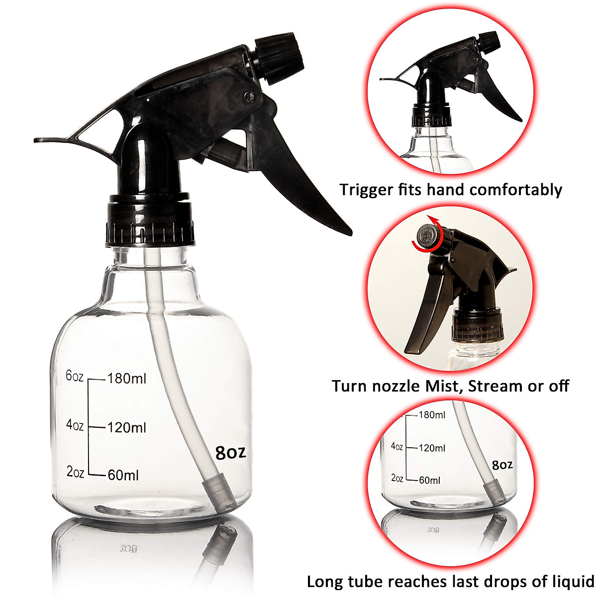 Youngever 6 Pack Empty Plastic Spray Bottles, Spray Bottles for Hair and Cleaning Solutions (8 Ounce)