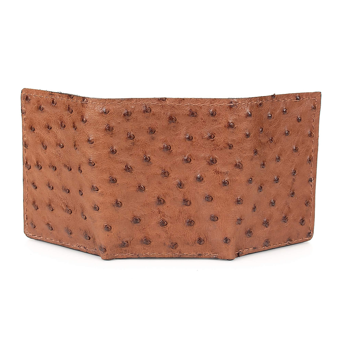 Genuine Ostrich Skin Trifold 9 Card Leather Wallet (Brown)