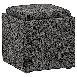 Amazon Brand – Rivet Ross Modern Tweed Lift-Top Storage Ottoman Pouf, 17.7"W, Caviar