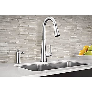 Moen Sleek Chrome One-Handle High Arc Pulldown Kitchen Faucet Featuring Power Boost, Modern Kitchen Sink Faucet with Pull Down Sprayer, 7864