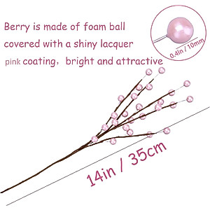 Trimgrace 12 Pack Pink Christmas Ornament Artificial Berry Stems 14" Fake Holly Berry Picks for Christmas Tree Vase DIY Wreath Crafts Home Decor