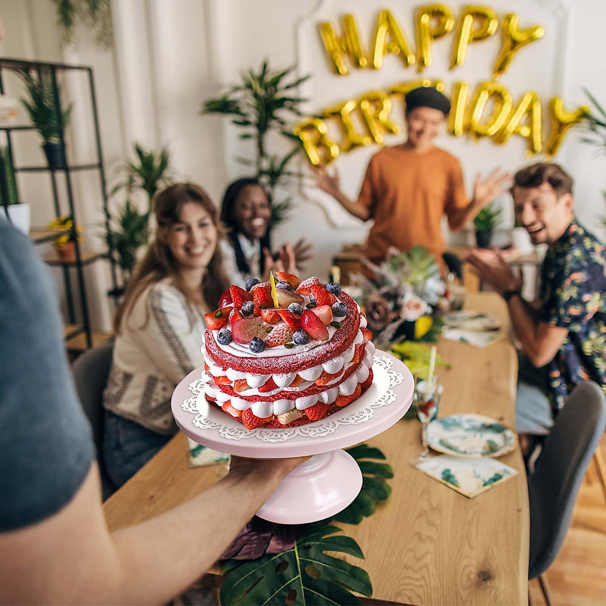 PNBO 3pcs Round Cake Stands - Pink Small Cake Stand Set - Cake Display Stands for Dessert Table - Cake Plate for Girl's Birthday Parties,Baby Shower,Weddings,Graduation Ceremonies,Anniversaries
