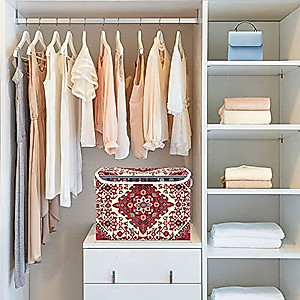 linqin Clothes Storage Box with Handle for Shelves Persian Carpet Tribal Pattern Storage Containers Large Photo Chests