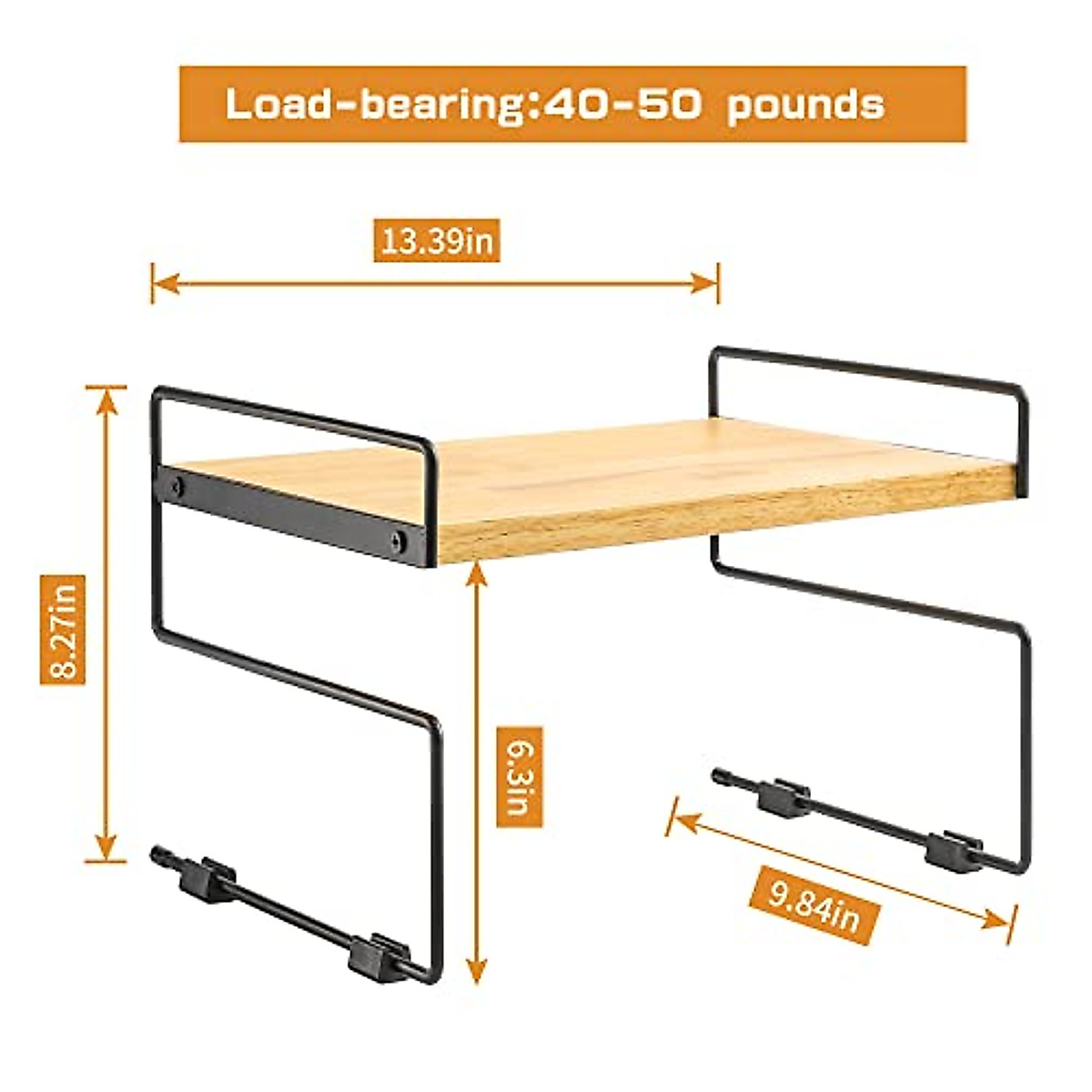 LINOVINO Cabinet Shelf Organizers, Kitchen Counter Organizer Rack Under Shelves Riser, Pantry Cupboard Storage Organization with Metal and Wood Combined, Black and Natural