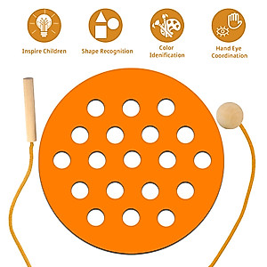 6 Pcs Lacing Toy Toddlers, Geometric Wooden Threading Toys, Educational and Learning Montessori Activity Baby and Kids, Fine Motor Skill Toys, Pumpkin, Corn, Tomato, Eggplant, Broccoli, Carrot