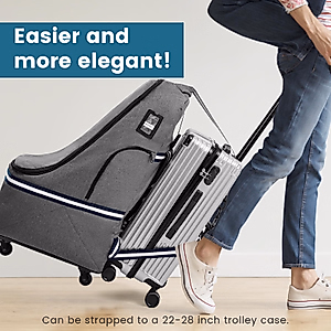 RUCYEN Rolling Car Seat Travel Bag, Padded Carseat Travel Backpack for Airplane,Large Durable Travel Bag with 4 Wheels,Adjustable Shoulder Strap and Waterproof Base Dark Grey