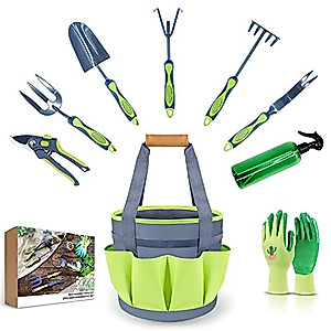 Altdorff Gardening Tool Set with Bag, 9 Pieces Gardening Tool Set Gift , Gardening Set Women with Heavy Duty Hand Tools, Gardening Planting Tool Set