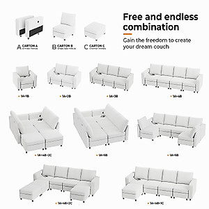 Karl home Modular Sectional Sofa Carton A Armrest Module Piece, Linen Fabric White