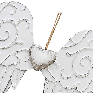 E-view Metal Angel Wings Plaques with Heart - Decorative Angel Wing Sculptures Hanging Wall Art Antique Decor for Home Bedroom (1 Piece)