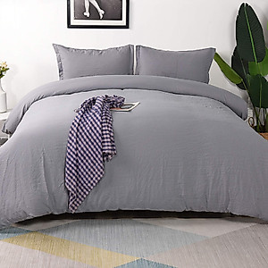 Vailge 3-Piece Duvet Cover Set King Size, 100% Washed Microfiber Bedding Sets,Ultra Soft and Breathable Comforter Cover with Zipper Closure & Corner Ties (Not Include Comforter) (King, Grey)