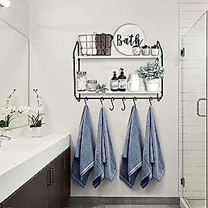 BOLUO Kitchen Wall Shelf Bathroom Shelves with Hooks 24 inches Long Modern Coffee Bar Shelfs Floating Shelve, Black and White (604-60W)