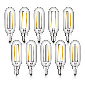 CRLight LED Candelabra Bulb 25W Equivalent 250 LM, 3000K Soft White 2W LED Chandelier Light Bulbs, E12 Vintage Edison T25(T8) Tiny Tubular Bulbs, Non-dimmable Version, 10 Pack