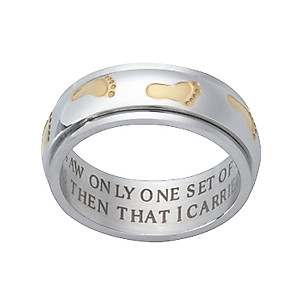 Beads & Pearls Jewelry 8mm Stainless Steel Women's Men's Inspirational Spinner Ring - inchFootprints In The Sand.inch Religious Ring Fashion Jewelry, Spinner Anxiety & Stress Relief, Size 6, Silver