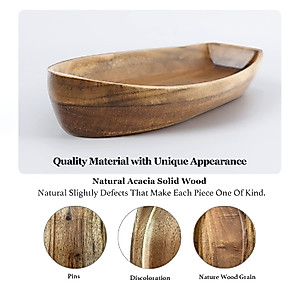 C-Joy Wood Decorative Wooden Tray, Nature Acacia Solid Wood Serving Bowls,for Desserts Fruits Salad or House Ornament, Functional and Collectible Furnishing Articles. (Lucky Boat (2 of Set))