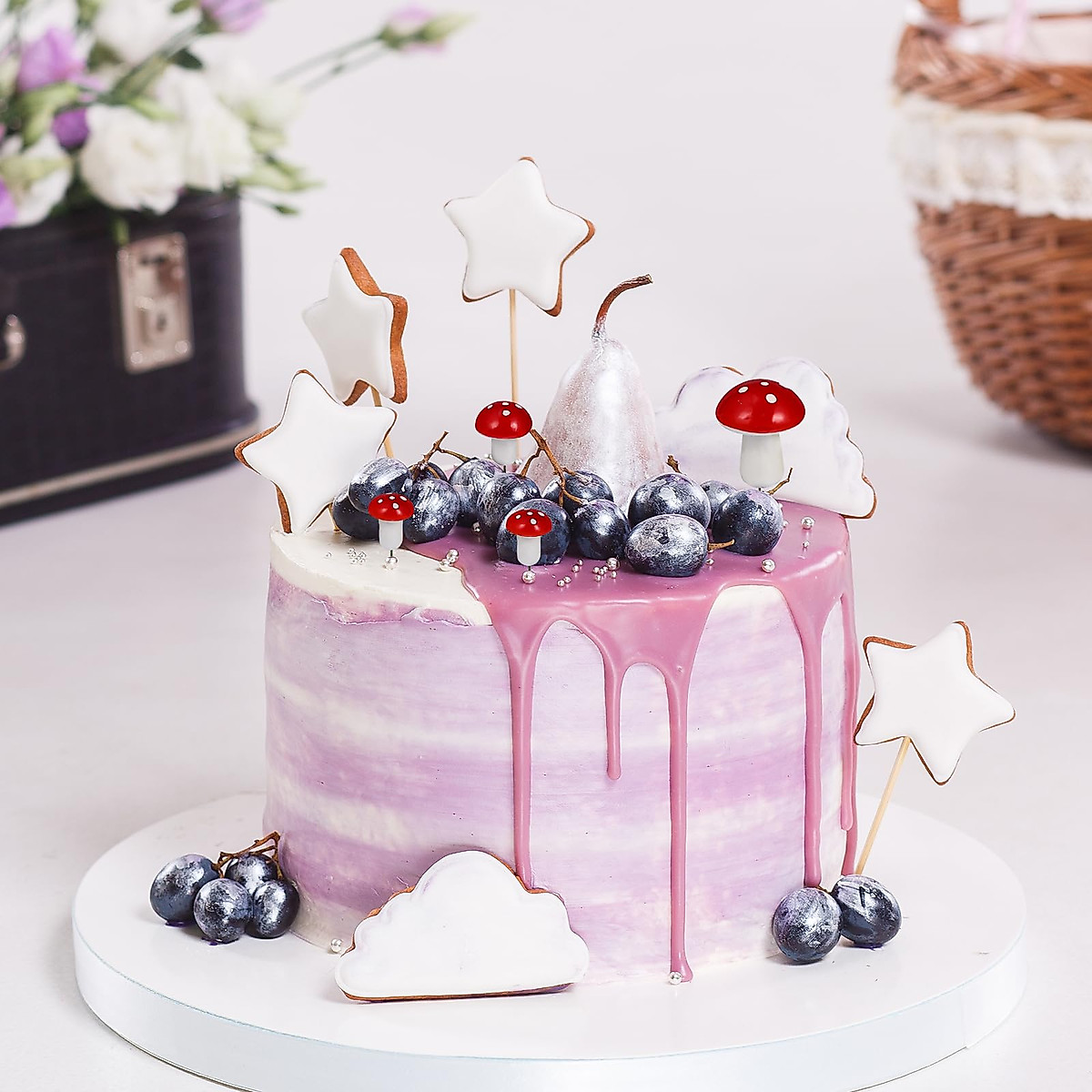 jarbins 30 Pack Mushroom Cake Decorations Red Mini Mushroom Toothpicks Foam Cupcake Toppers Mushroom Cake Picks for Birthday Baby Shower Party Micro Landscape Decor