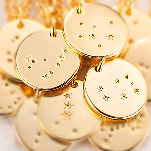 MEVECCO Gold Necklace Coin Disc Zodiac 12 Constellation Taurus Star Engraved Horoscope Sign Astrology Pendant 18K Gold Plated Chain Dainty Personalized Simple Jewelry