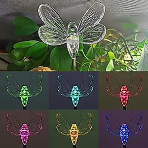 Glintoper 6 Pack Solar Garden Stake Lights Outdoor, Solar Butterfly Figurine Lights, Multi-Color Changing LED Landscape Lighting, Sparkling Star Flower Hummingbird Dragonfly Bee for Patio Yard Pathway