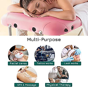 PrimeZone Pink Massage Table Portable - 2 Folding Lash Bed with Carrying Case & Face Cradle for Eyelash Extensions, Spa, Facial, Hight Adjustable Tatto Table, 84" x 32"