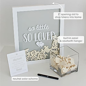 Pearhead So Little So Loved Wooden Elephant Token Frame, Little Wishes Signature Baby Shower Guestbook Alternative, Gender-Neutral Pregnancy Keepsake With 65 Signature Tokens and Pen, Gray and White