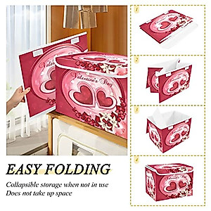 Storage Bins with Lids Foldable Storage Baskets Storage Cubes Collapsible Closet Organizer Containers with Cover Valentine's Day Card Romantic Flowers for Home Office Organizer Closet, Shelves, Toy, N