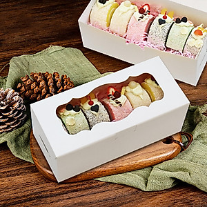 Aumodizzy 30pcs 9x4x3.5 Inch Cookie Boxes White Bakery Boxes with Window, Loaf Cake Boxes for Roll Cakes, Desserts, Muffins, Donuts, Candies and Pastries(9 Inch)