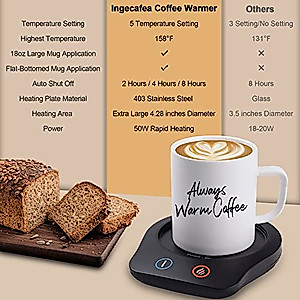 Mug Warmer Coffee Cup Warmer for Desk: Electric Coffee Warmer for Desk 2/4/8 Hours Auto Shut Off with 5 Control Temperature Settings - Large Smart Beverage Heating Plate for Home and Office Use Black
