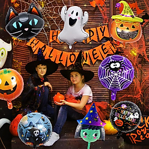 Halloween Foil Balloons 8pcs Large Size Mylar Foil Balloon Set Cute Round Pumpkin Black Cat Spider Web Witch Ghost for Halloween Party Favor Decoration, Home Decor Supplies