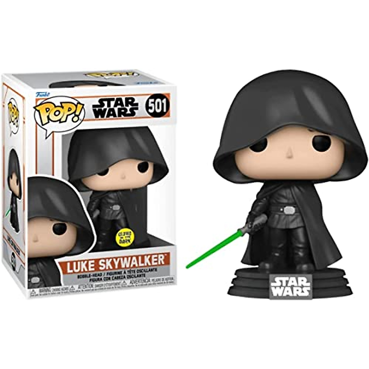 POP Star Wars: The Mandalorian - Luke Skywalker Glow-in-The-Dark Exclusive Funko Vinyl Figure (Bundled with Compatible Box Protector Case), Multicolor, 3.75 inches