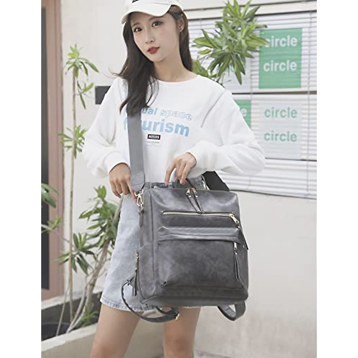 Bookbag Purse For Women PU Leather Cute School Anti theft Lock Fashion Shoulder Travel Convertible Bag(Grey)