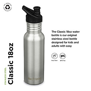Klean Kanteen Classic Narrow Sport Cap Brushed Stainless Bottle 532Ml, 1 EA