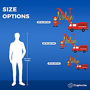 CRYPTONITE Personalized Name & Initial Firetruck Wall Decals for Kids Rooms I Baby Boy Nursery Decor I Toddler Boy Room Decor Firetruck I Firetruck Birthday Decorations (Wide 30"x 19" Height)