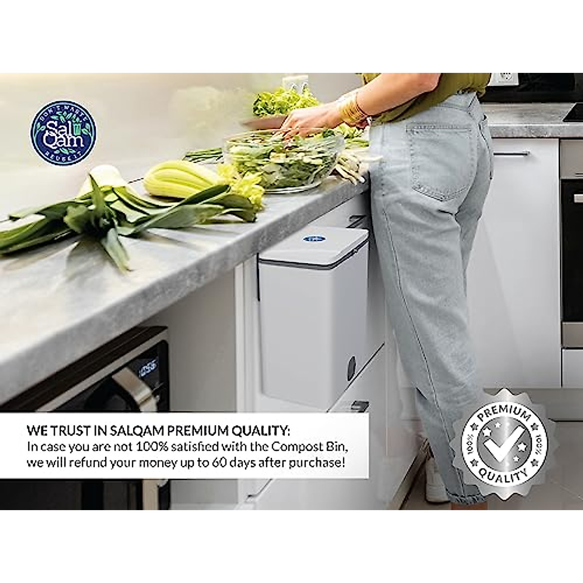 SALQAM Compost Bin for Kitchen - Lightweight & Stable Indoor Compost Bin - 10 L /2.4 Gallon Capacity - Removable Inner Bucket Kitchen Compost Bucket