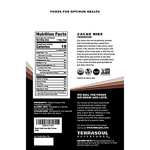 Terrasoul Superfoods Raw Organic Cacao Nibs, 16 Oz, Superfood Crunch for Smoothie Bowls, Nut Butter Spreads, Oatmeal and DIY Chocolate Creations