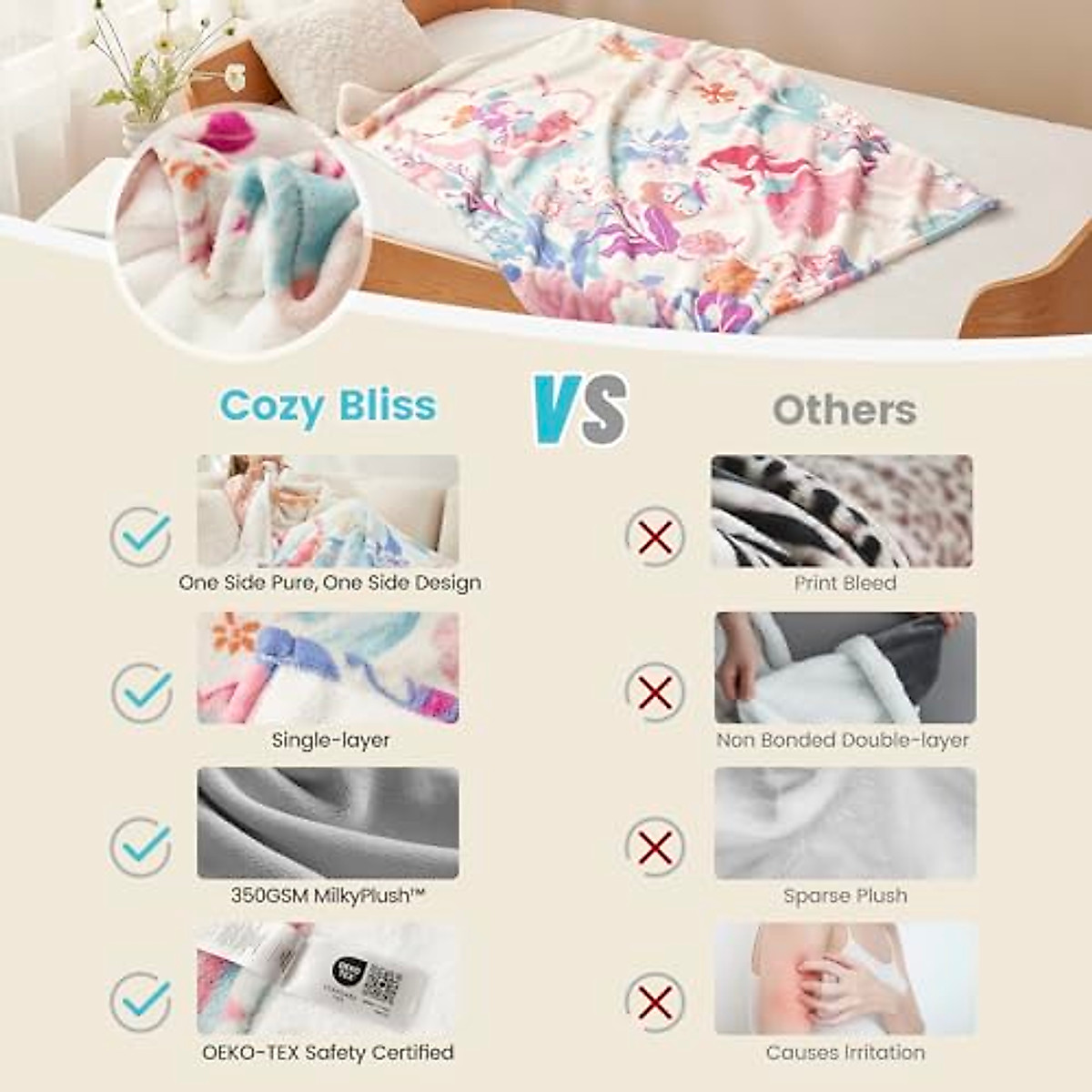 Cozy Bliss Garden Fairy Throw Blanket for Kids Luxury Printed Single Layer Plush - Offside Pure White, Most Giftable for Your Baby and Toddler 43"x59"