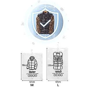 JISAAN Hanging Compressible Storage Bag,Vacuum Storage Bags,Clear Clothing Storage Bags,Reusable Space Saver Bags,Storage Bags for Home and Closet Organization (2M+2L)