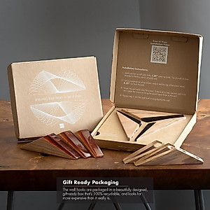 LINE+ARC The Wall Hook (Set of 3, Amber). Solid Olive Wood & Acrylic Resin. Mid-Century Modern, Minimalist, Scandinavian, for Coat hat Towel. 25lb Weight Limit.