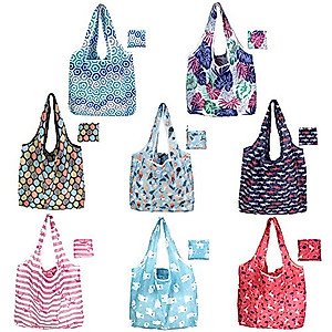 yanyan Foldable Reusable Grocery Shopping Tote Bags, 8 Pack Eco-friendly Large Recycle Shopping Bags Folding to fits in Pocket-Machine Washable