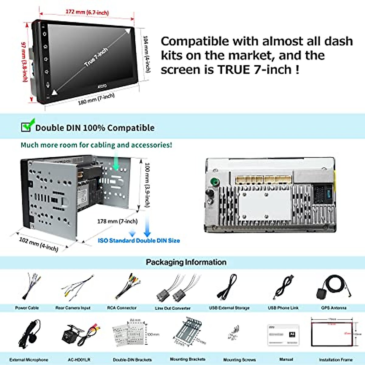 ATOTO A6 PF 7" Android Double-DIN Car Stereo, Wireless Carplay & Wireless Android Auto, Full Touchscreen Car Radio, Mirror Link, WiFi/Bluetooth/USB Tethering, HD LRV, Backup Camera, Mic, A6G2B7PF-S01